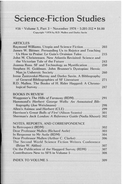 Volume 5 Issue Part 3 (16) | Science Fiction Studies | University of California Press